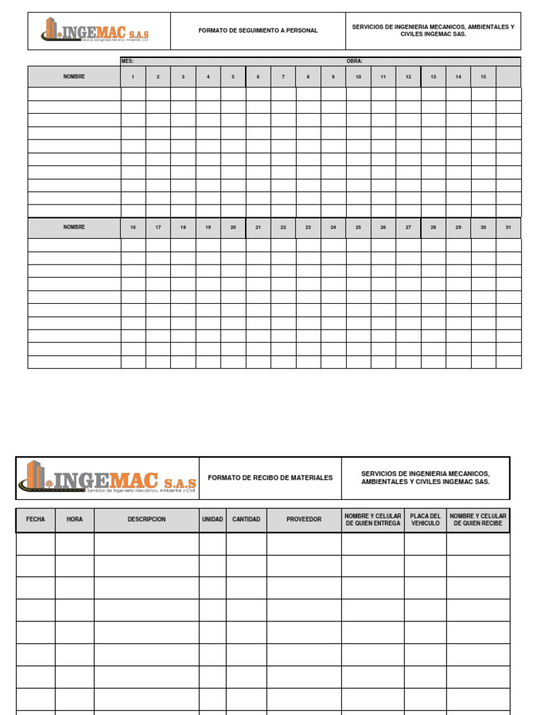 Formatos de Gestión INGEMAC SAS | PDF