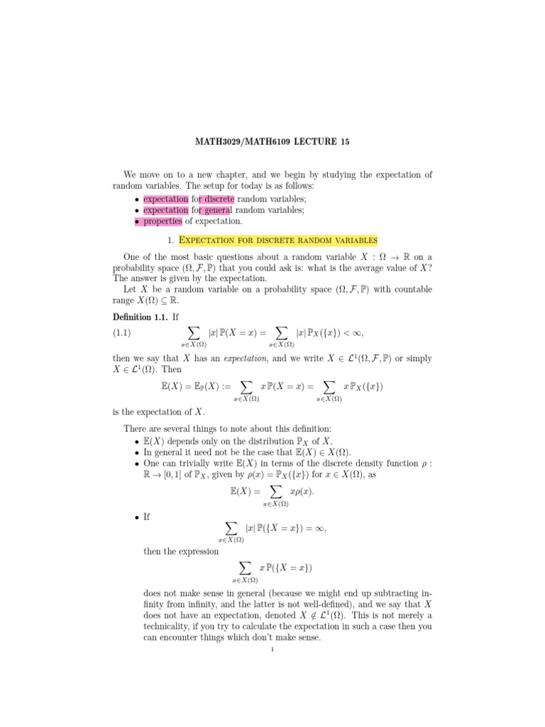 Wattle Lecture 15 | PDF | Expected Value | Random Variable