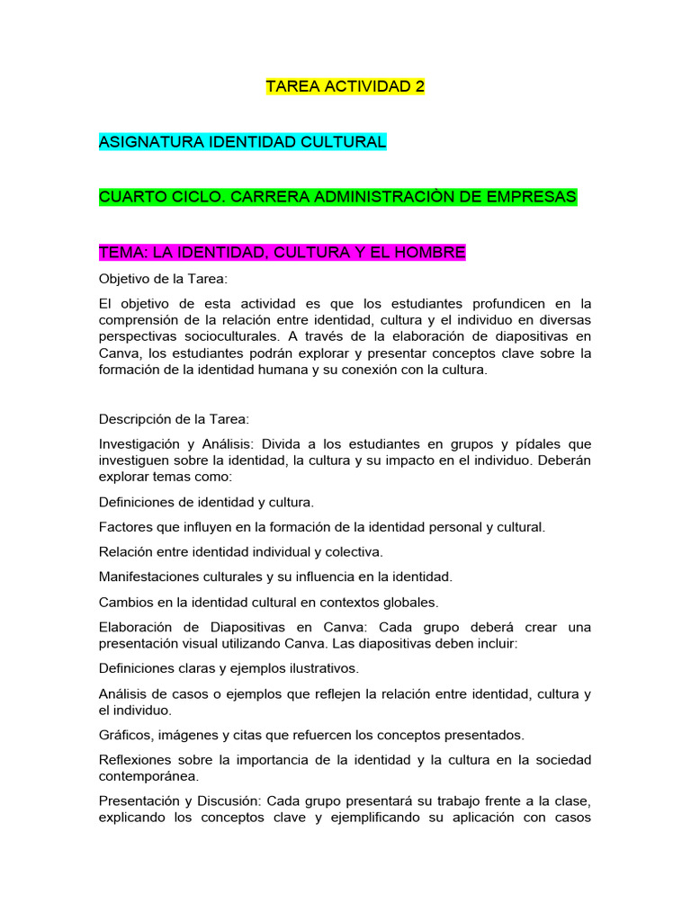 Actividad 2. La Identidad, La Cultura y El Hombre | PDF | Sociedad ...