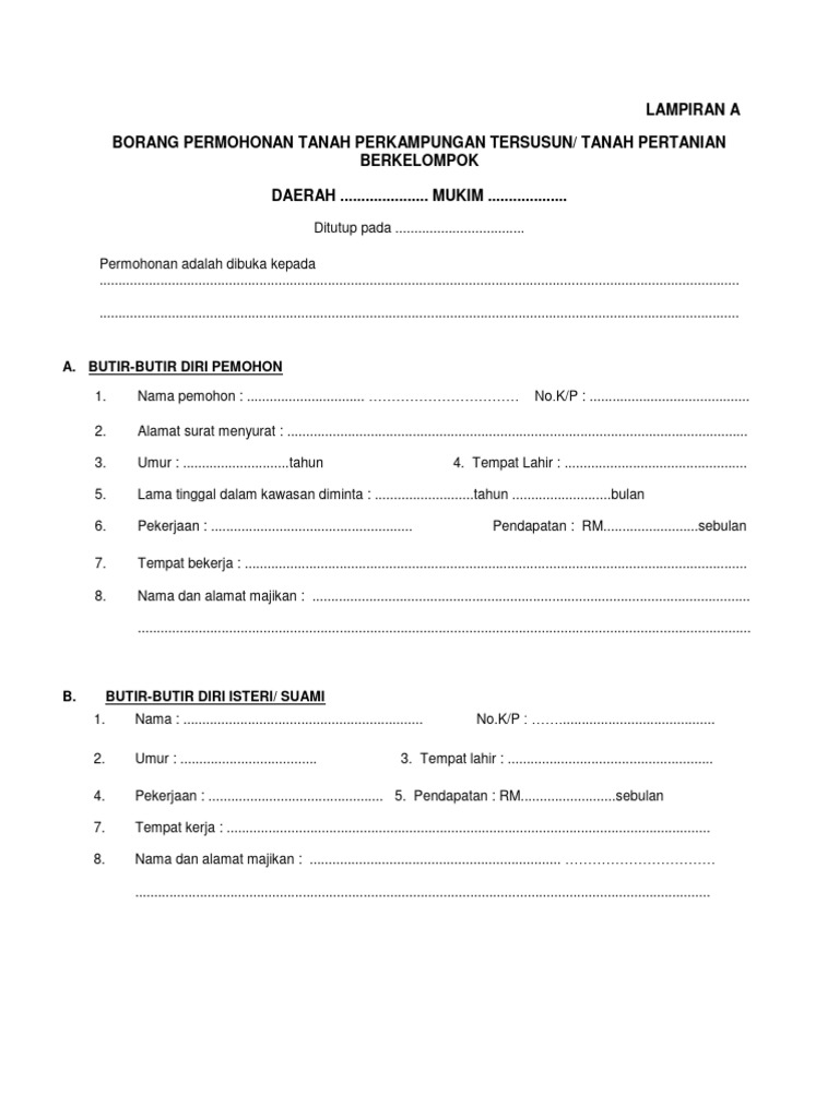 Borang Permohonan Tanah | PDF