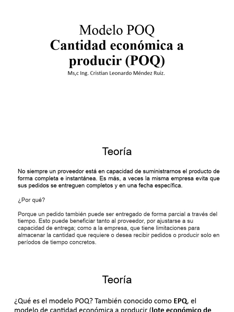 Modelo POQ: Cantidad Económica a Producir | PDF | Economias | Ciencias ...