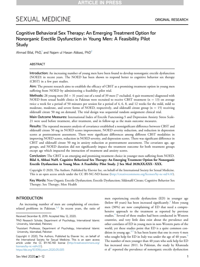 Cognitive Behavioral Sex Therapy An Emerging Treat Pdf Orgasm