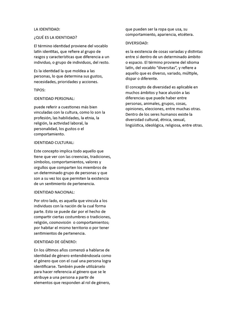 Tipos de Identidad y Diversidad Humana | PDF | Etnicidad | Género