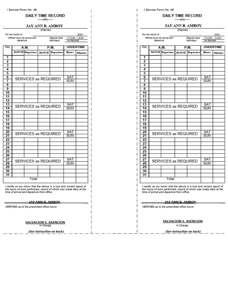 Appendix 24 Daily Time Record DTR 4 | PDF