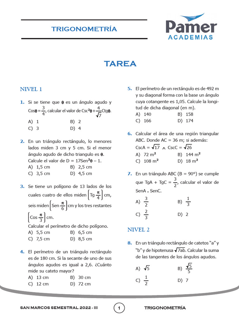 Problemas de Trigonometría Avanzada | PDF | Triángulo | Matemática ...