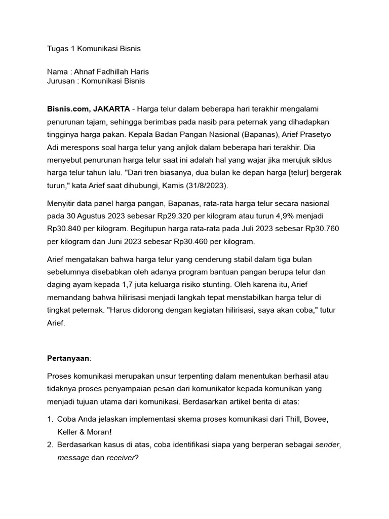 Tugas 1 Komunikasi Bisnis | PDF