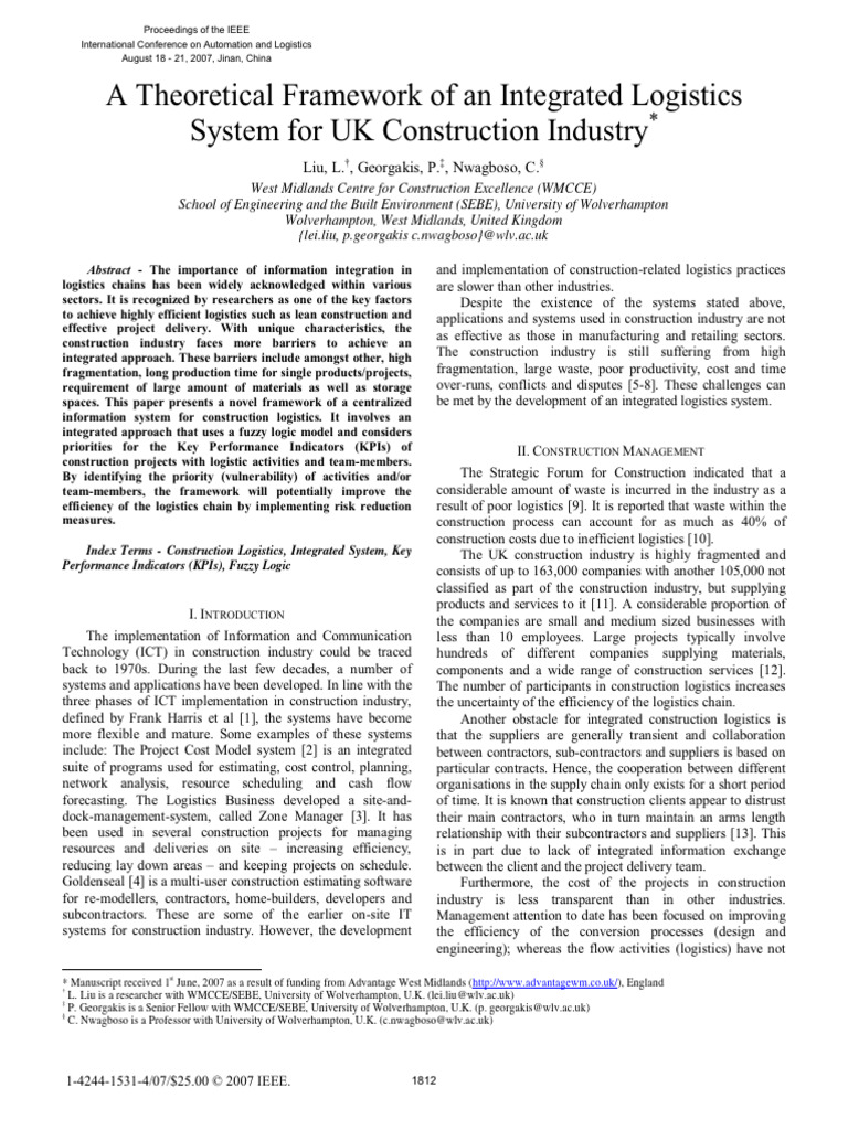 Liu Et Al - A Theoretical Framework of An Integrated Logistics System - 2007 | Download Free PDF ...