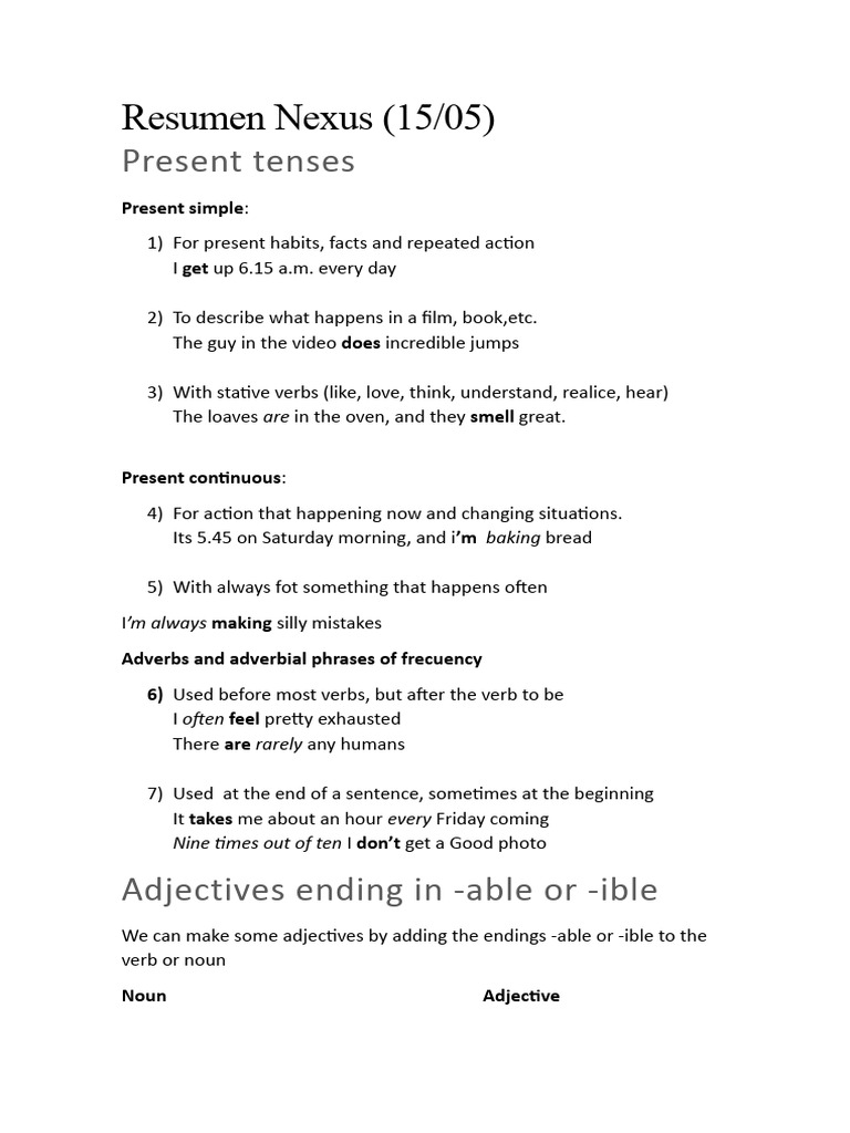 Resumen Nexus | PDF | Verb | Adjective
