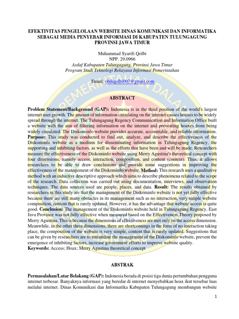 Efektivitas Pengelolaan Website Dinas Komunikasi Dan Informatika | PDF ...