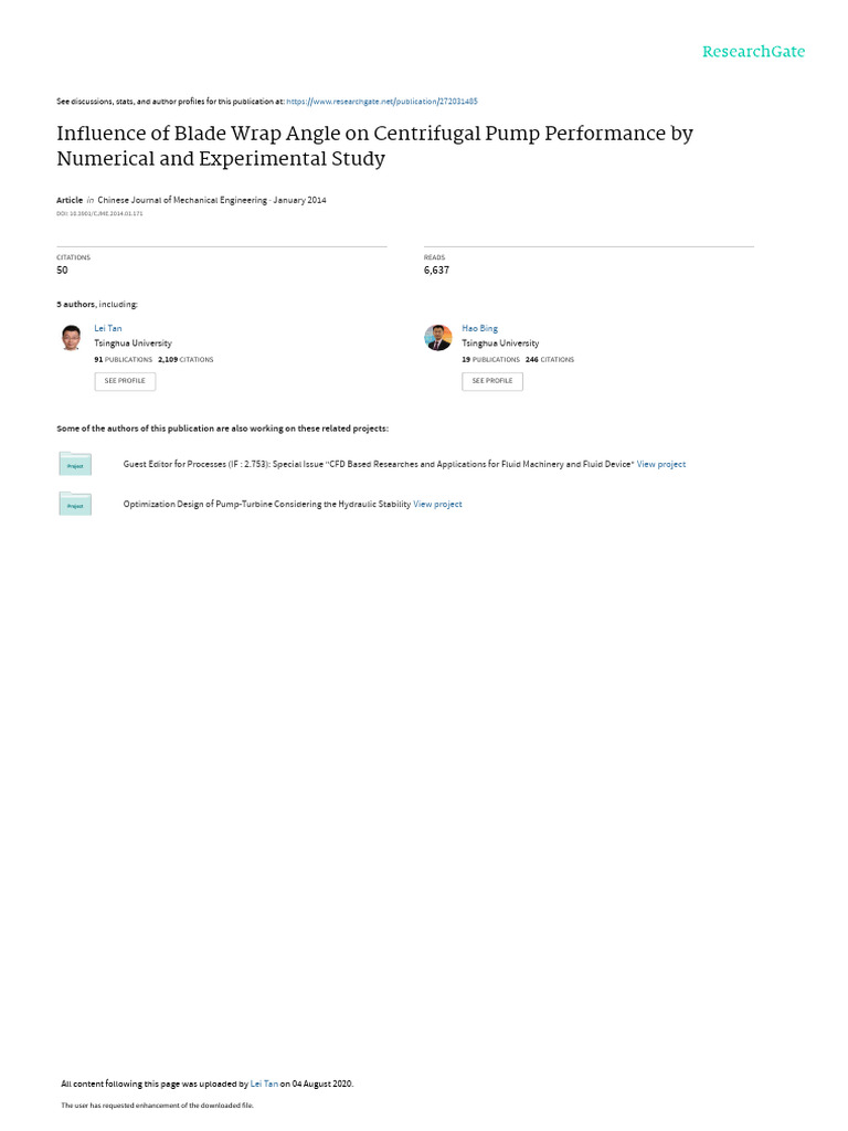 Blade Wrap Angle Effects on Pump Performance | PDF | Pump | Fluid Dynamics