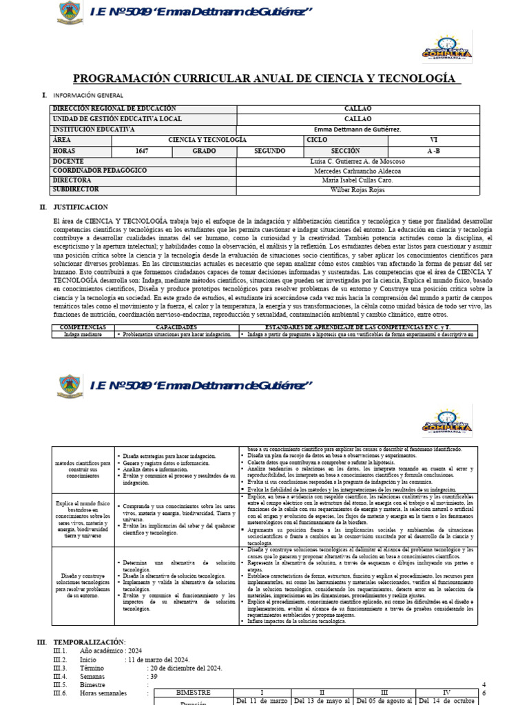 2do Programacion Anual CTA | PDF | Enseñando | Aprendizaje