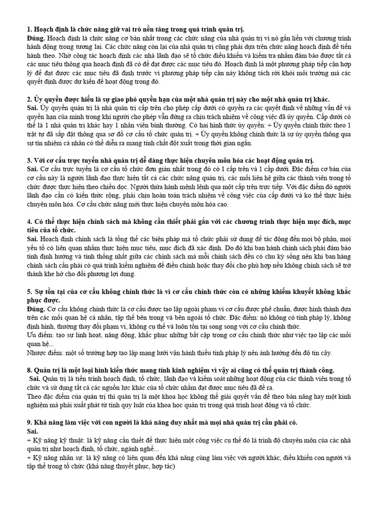 Đúng Sai QTH | PDF