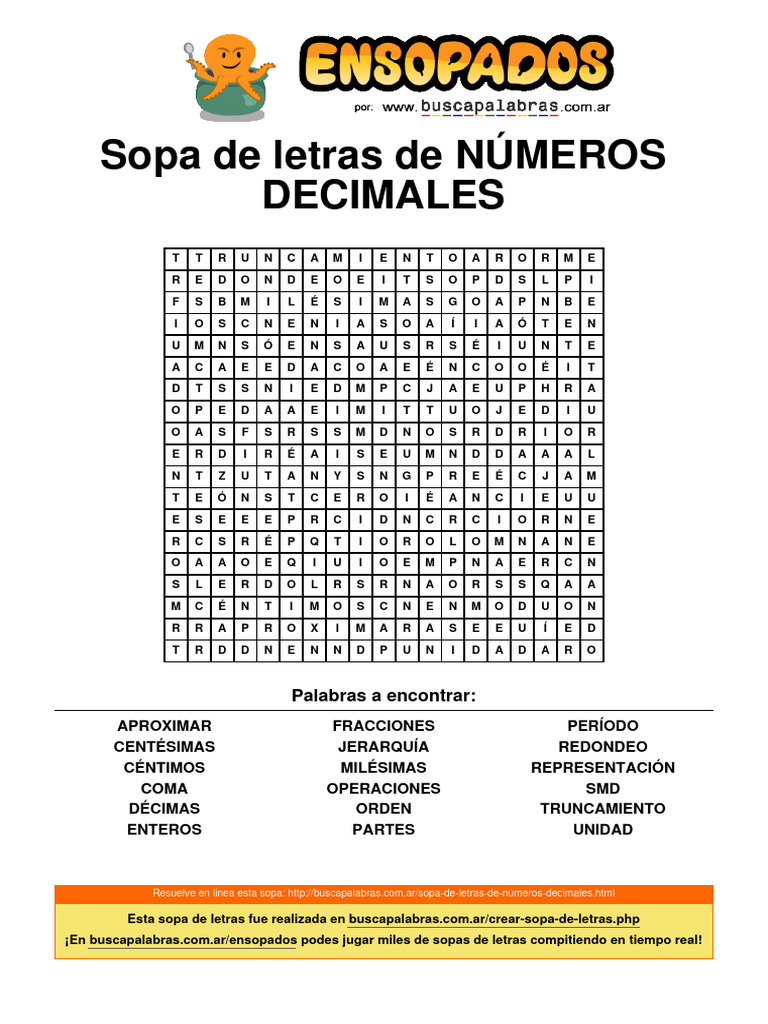 Sopa de Letras de Números Decimales | PDF