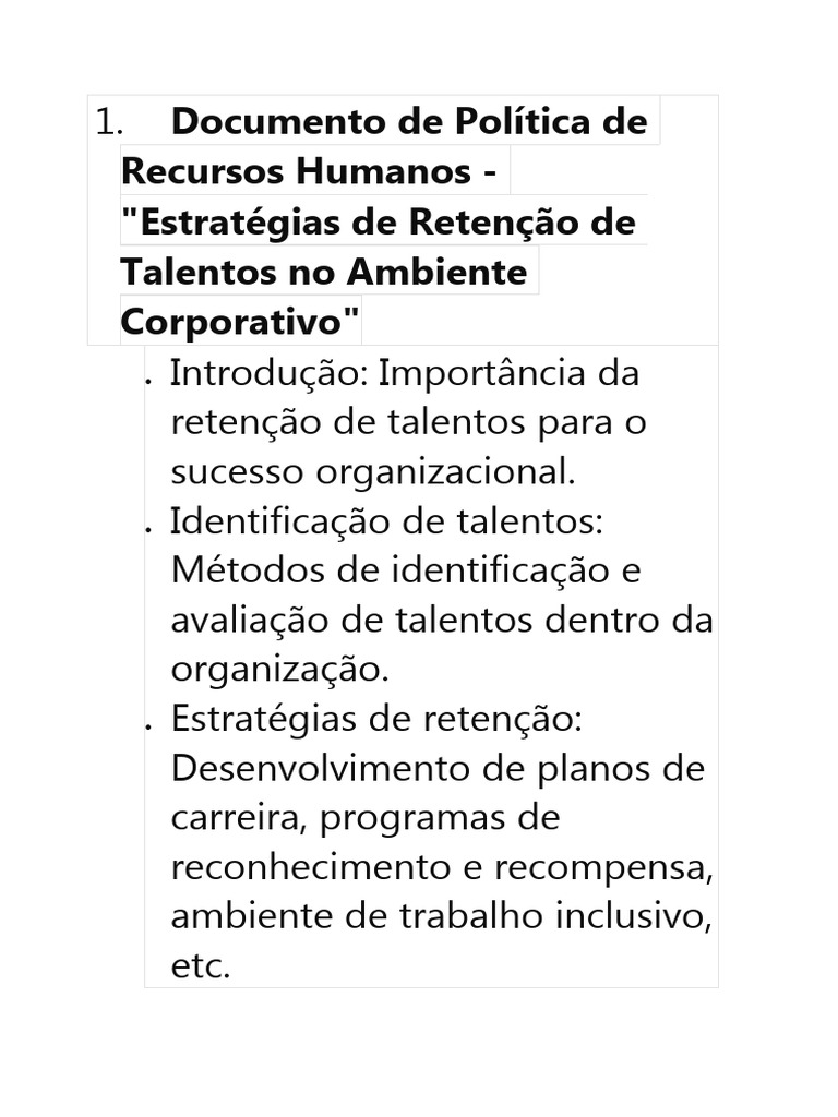 Documento de Política de Recursos Humanos | PDF | Marketing | Gestão de recursos humanos