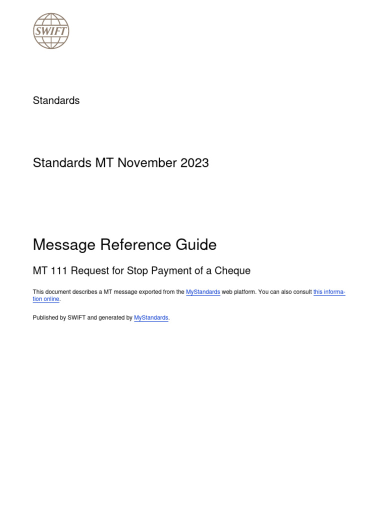 MT 111 Request For Stop Payment of A Cheque | PDF | Cheque | Payments
