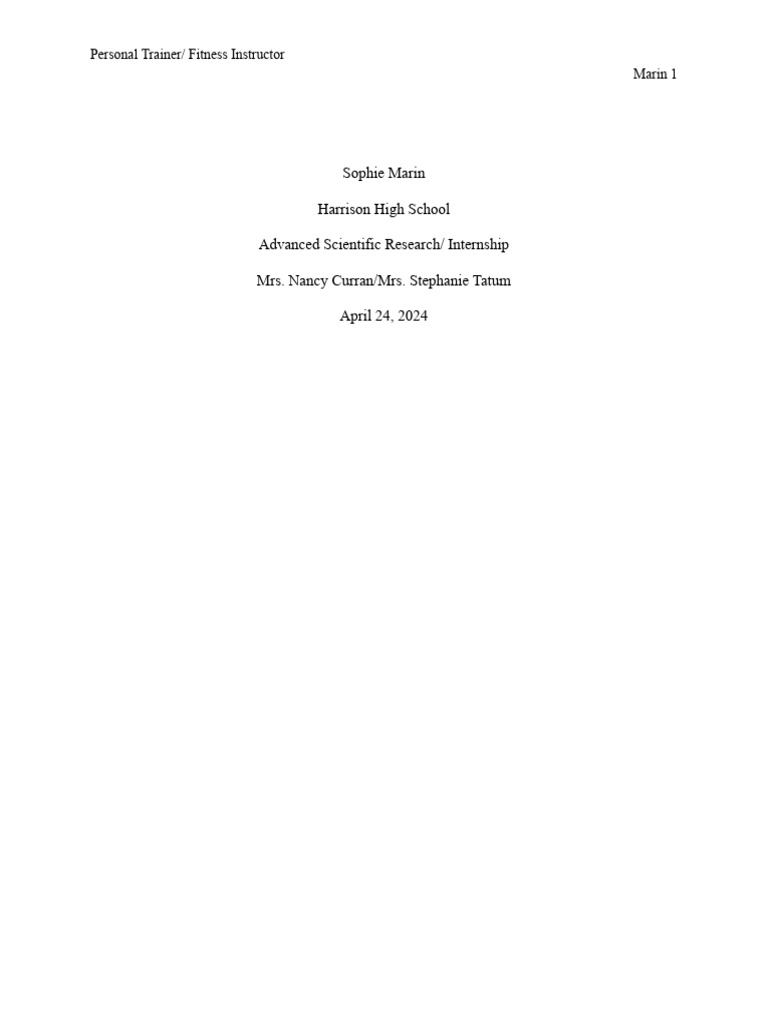 Internship Research Paper | PDF | Personal Trainer | Physical Fitness
