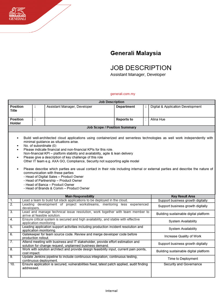 Generali JD - Assistant Manager, Developer | Download Free PDF | Cloud ...