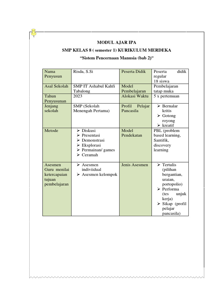 Modul Ajar Ipa Sistem Pencernaan | PDF Modul Ajar Ipa Sistem Pencernaan | PDF