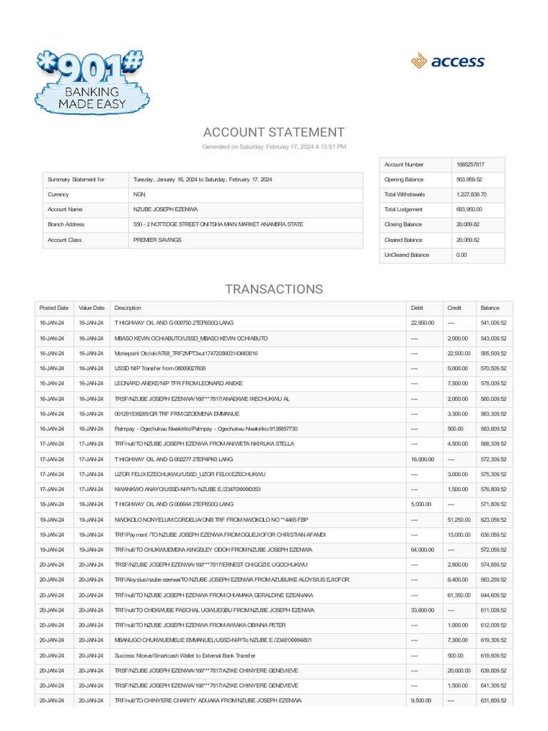 NZUBE JOSEPH EZENWA Account Statement | PDF | Services (Economics ...