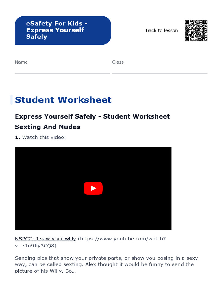 Esafety For Kids - Express Yourself Safely - Student Worksheet | PDF ...