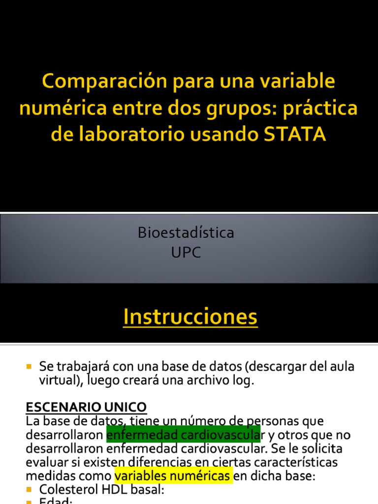 Diferencia de Medias Practica Con STATA - Bioestadística | PDF | Inferencia estadística | Teoría ...