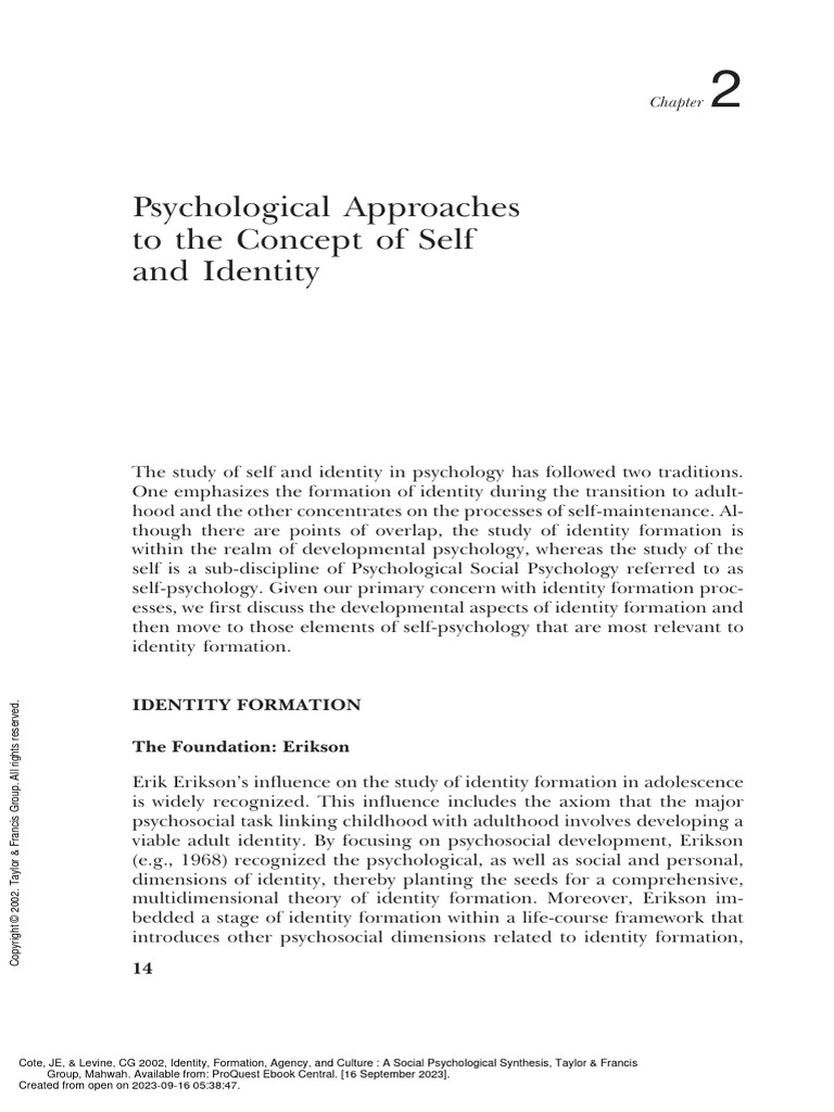 Chap 2 Identity, Formation, Agency, and Culture A Social ... - (Part I ...