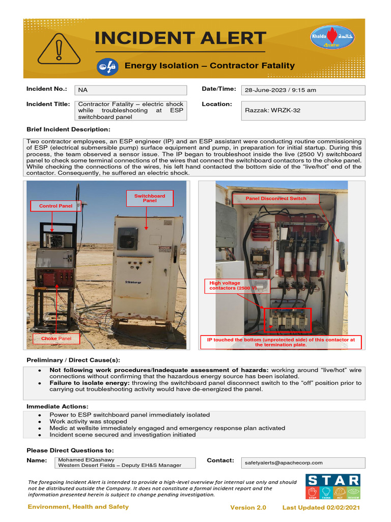 Contractor Fatality: Energy Isolation Failure | PDF | Switch ...