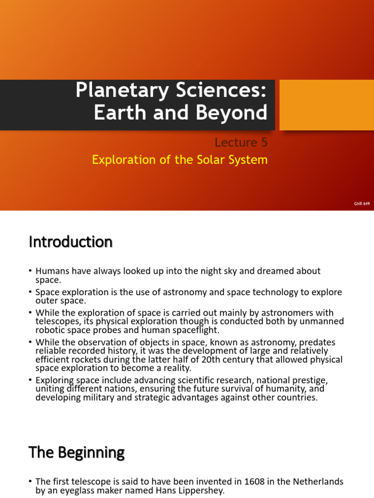 GNR649 Lecture05 Solar System Exploration | PDF | International Space Station | Outer Space