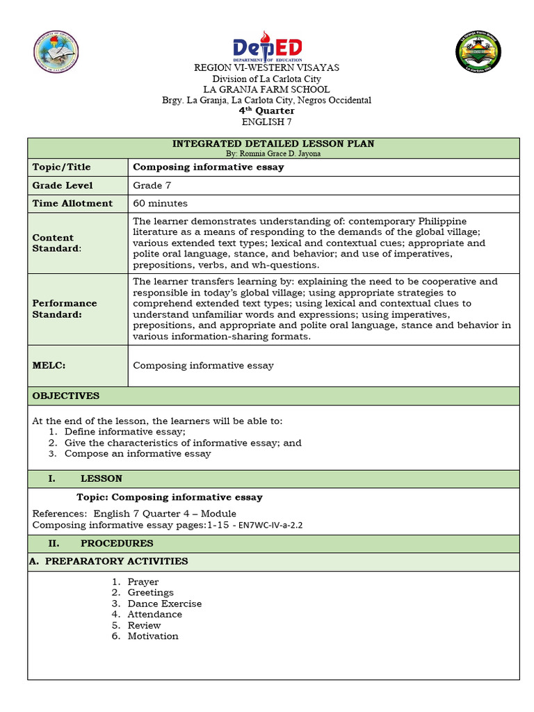 LGFS 4th COT DLP | PDF | Essays | Learning