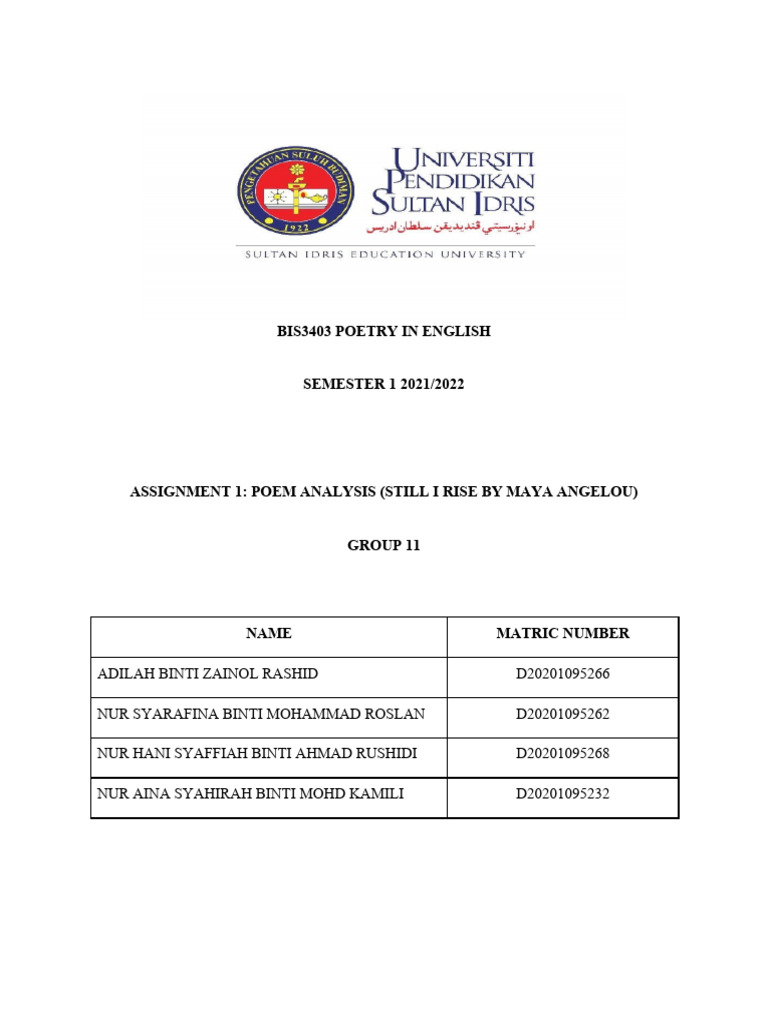 Assignment 1 - Poem Analysis | PDF | Poetry