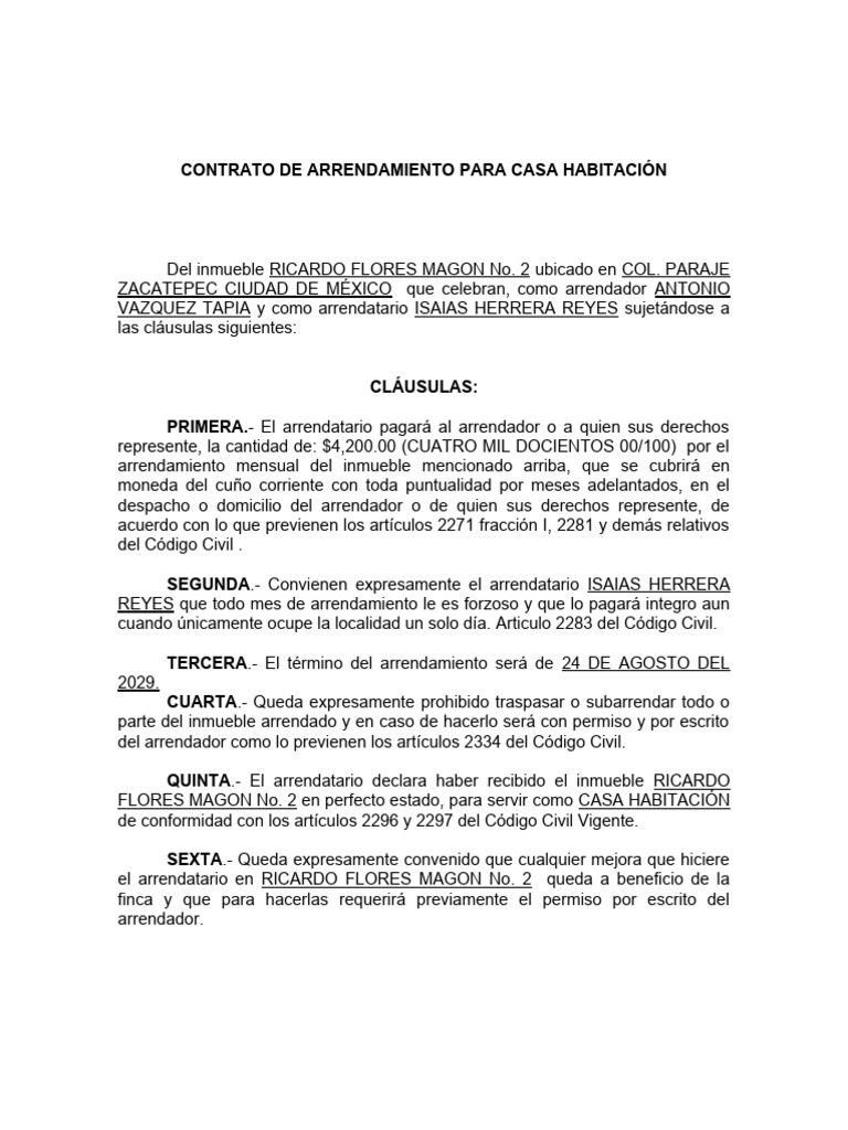 Machote Contrato Arrendamiento | PDF | Derecho contractual | Ley común
