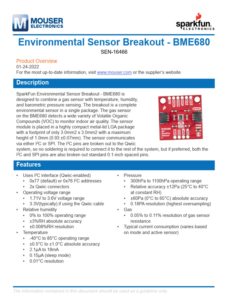 ProductOverview EnvironmentalSensorBreakout-BME6801 | PDF | Sensor | Volatile Organic Compound