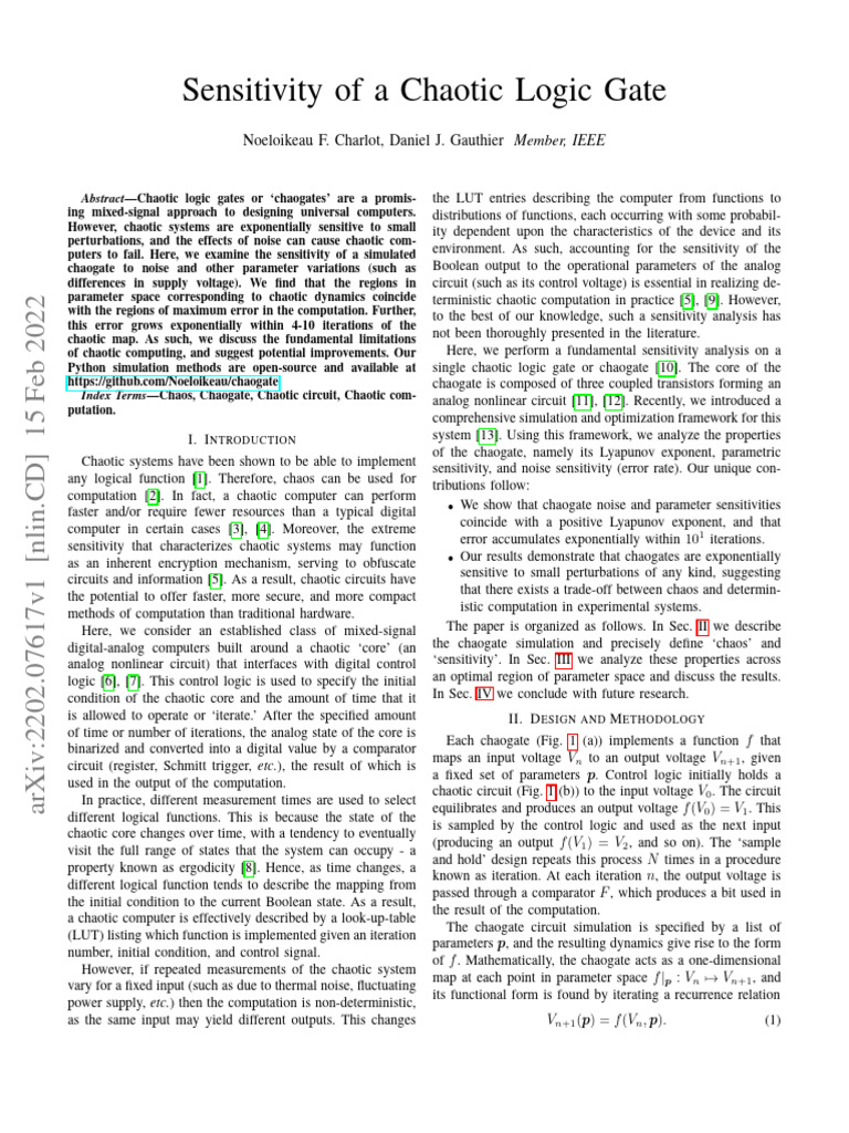 Sensitivity of A Chaotic Logic Gate | PDF | Chaos Theory | Sensitivity Analysis