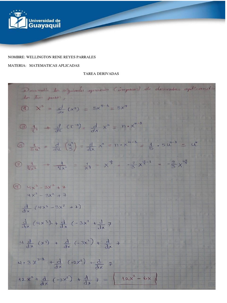 Matematicas Deber Derivadas | PDF