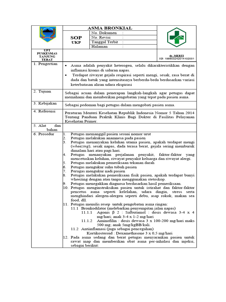 Sop Asma - Bronkial - Sop - Ukp | PDF
