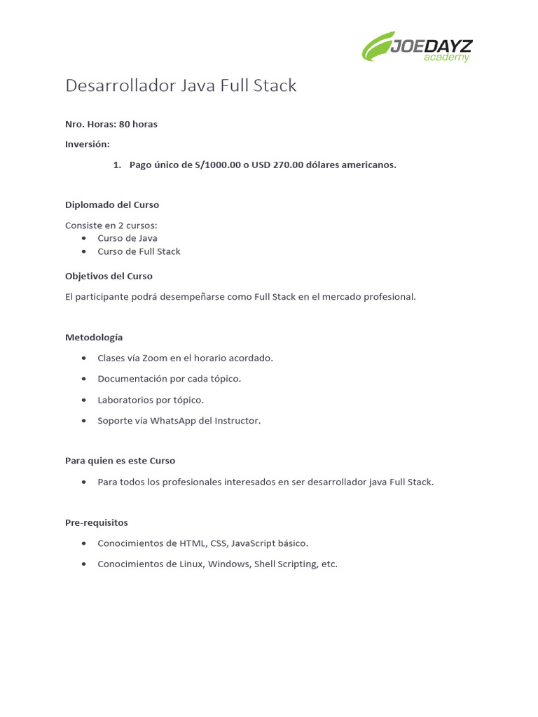 Desarrollador Java Fullstack | PDF | Java (lenguaje de programación ... Desarrollador Java Fullstack | PDF | Java (lenguaje de programación ...