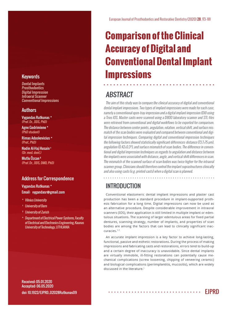 Comparison of The Clinical Accuracy of Digital and Conventional Dental ...