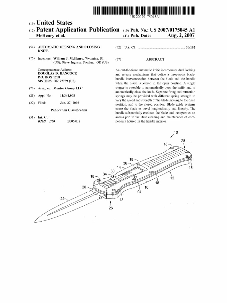 Automatic Opening & Closing Knife Patent | PDF | Knife | Blade Weapons