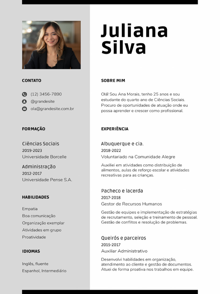 Currículo Simples Com Foto e Informações Branco e Cinza | PDF