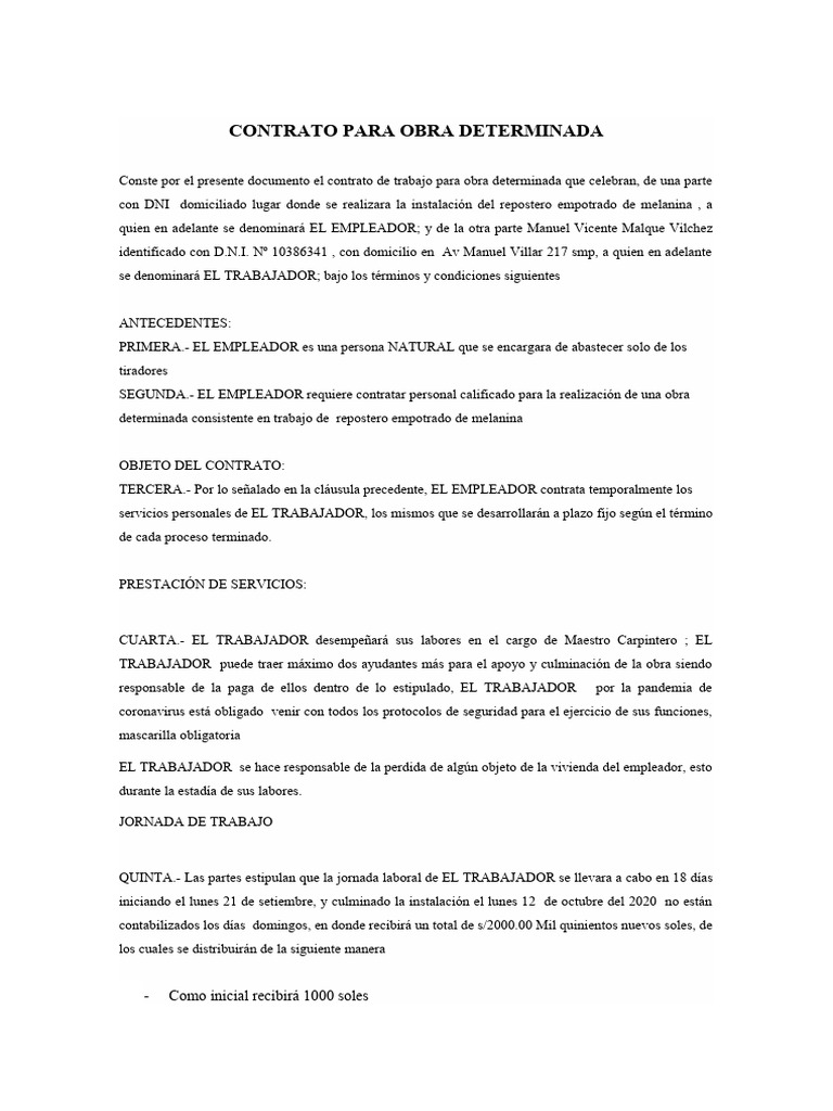 Contrato para Obra Determinada | PDF