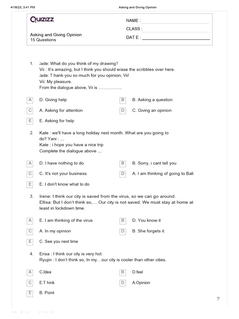 Asking and Giving Opinion 2 | PDF