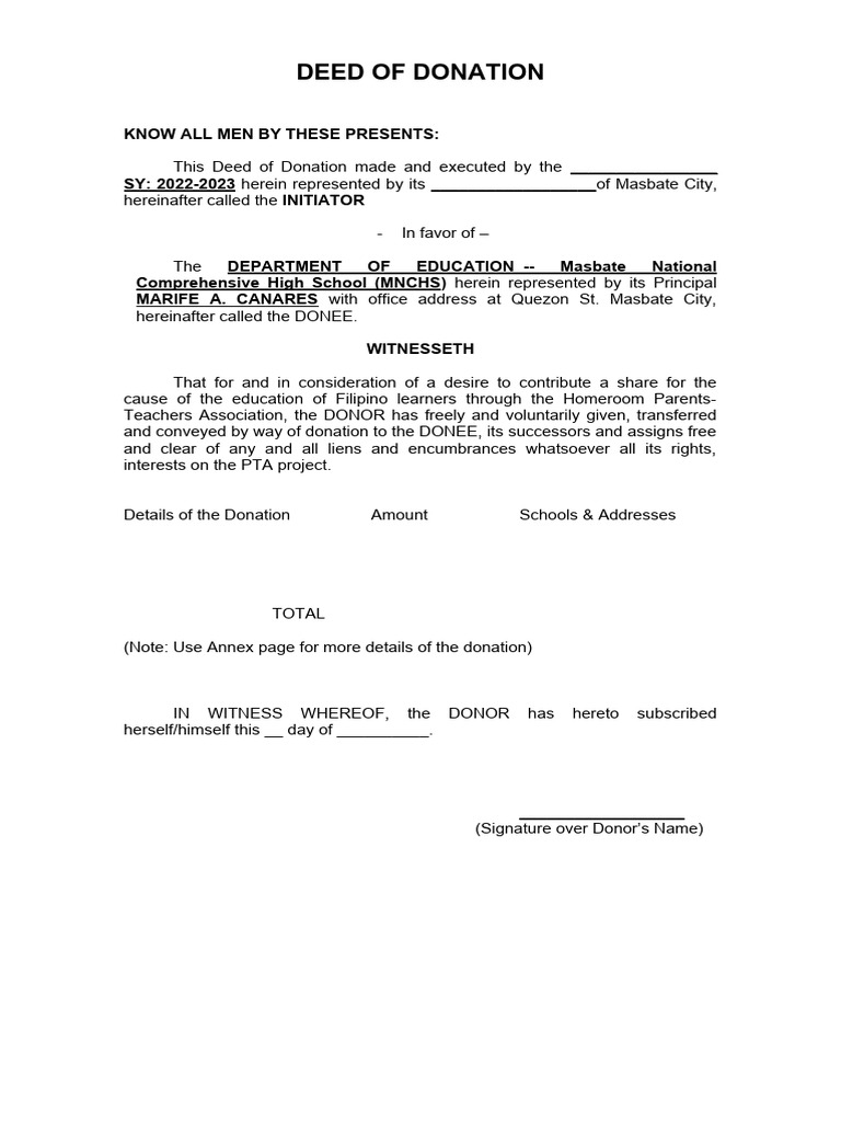 Deed of Donations | PDF | Natural Resources Law | Property Law