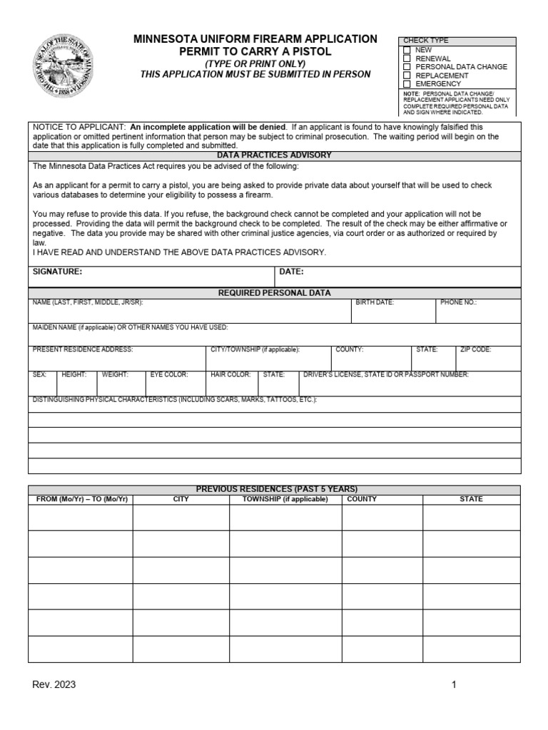 Permit To Carry A Pistol Application | Download Free PDF | Crimes ...