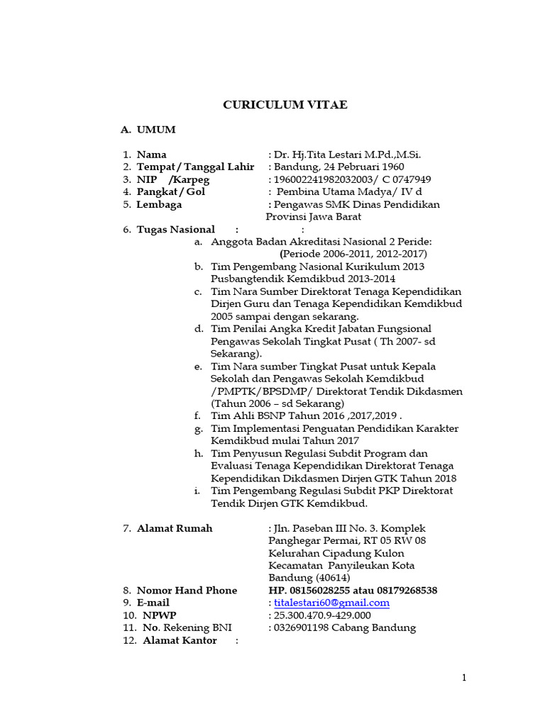 Curicurikulum Vitae Tita | PDF | Bisnis | Kesehatan Holistik