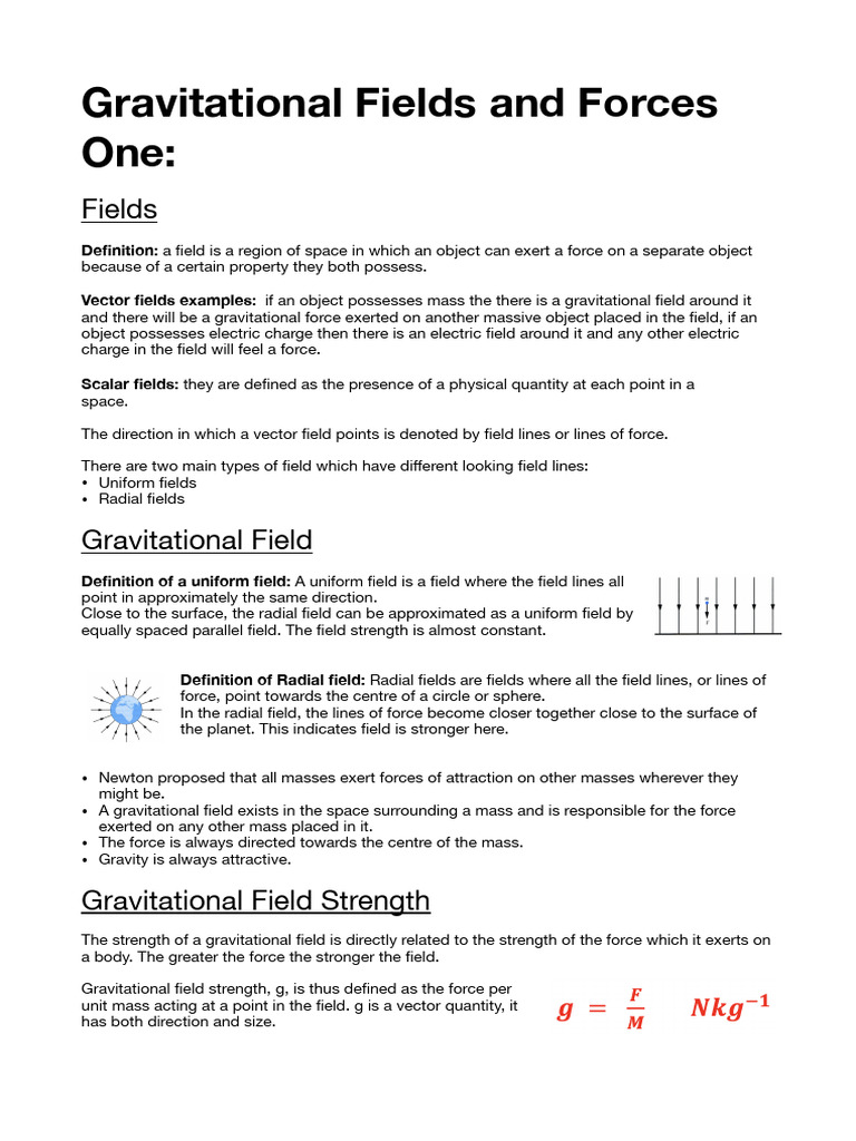Gravitational Fields and Forces One | PDF | Force | Newton's Law Of ...
