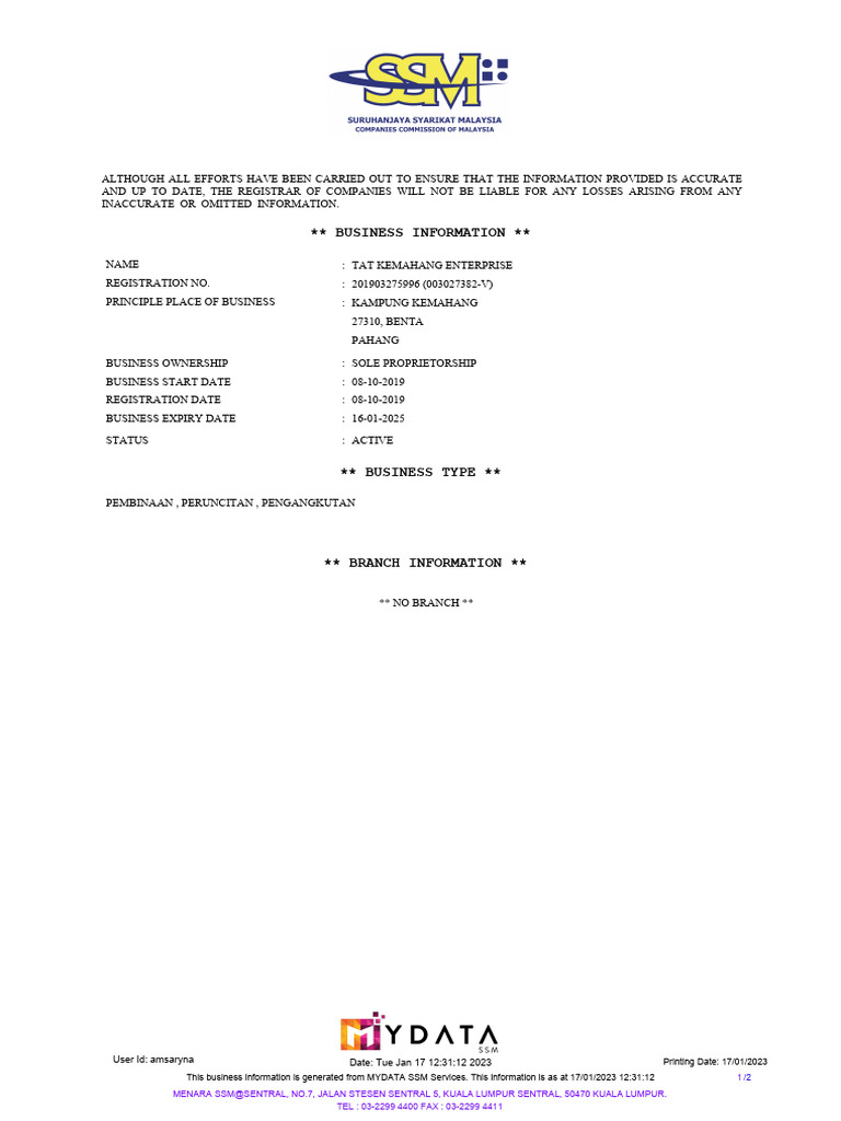 SSM 1 | PDF | Malaysia