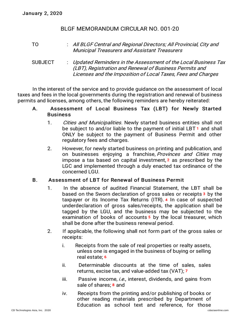BLGF Memorandum Circular No. 001-20 | Download Free PDF | Taxes | Income