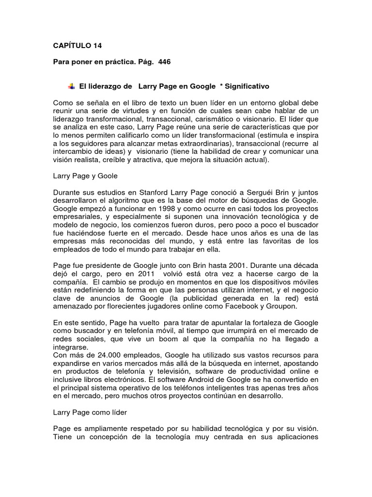 Liderazgo Transformacional de Larry Page | PDF | Liderazgo