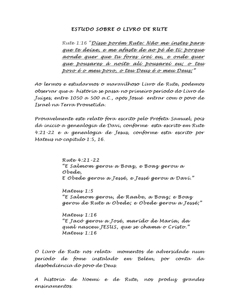 Estudo Sobre o Livro de Rute | PDF | Livro de Ruth | Bíblia