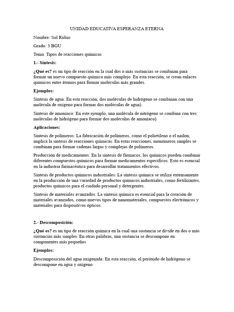 Quimica Reacciones | PDF | Redox | Combustión